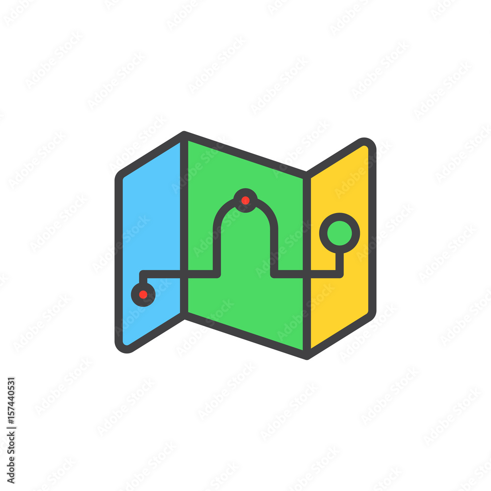 Route, Map waypoints filled outline icon, line vector sign, linear ...