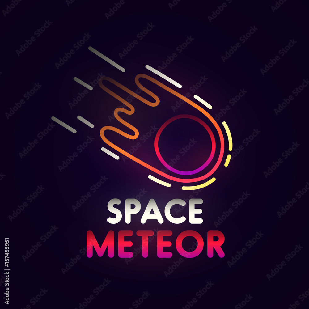 Space neon sign, bright signboard, light banner. Meteor logo, emblem ...