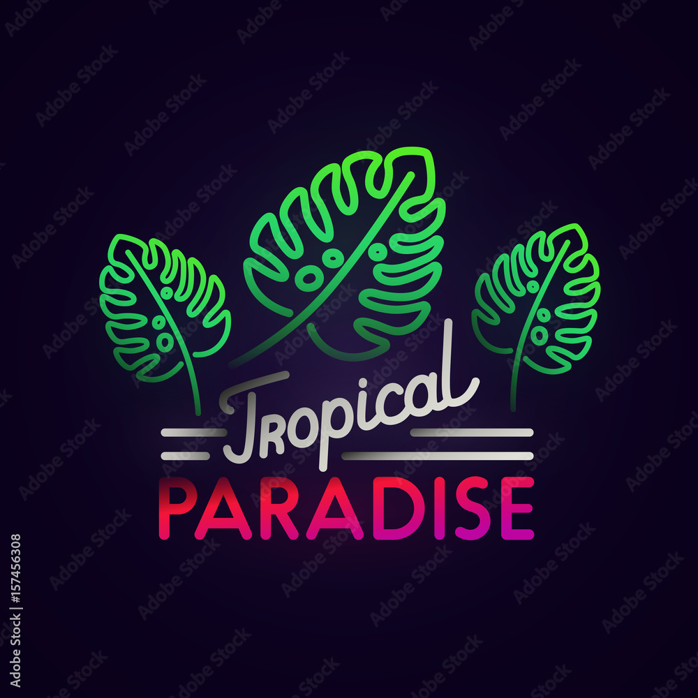 Tropical Paradise neon sign, bright signboard, light banner. Burger ...