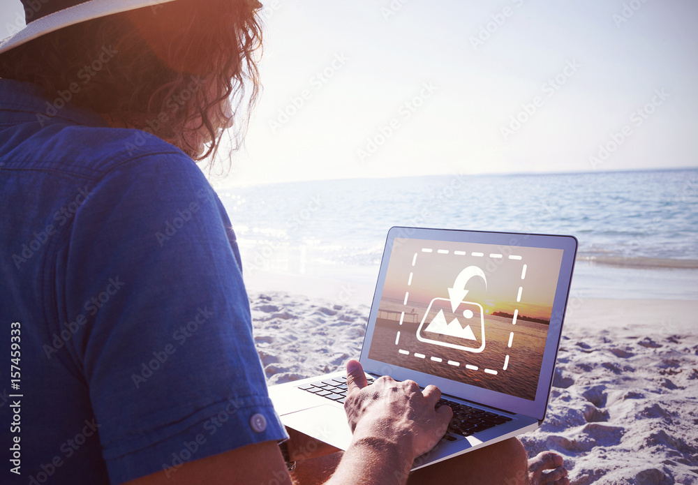 Laptop User on Beach Mockup Stock Template | Adobe Stock