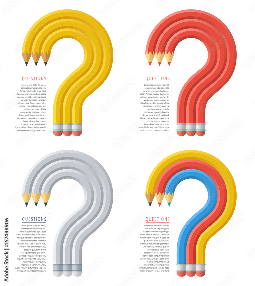 Question marks assembled from pencils. Flat vector illustration ...