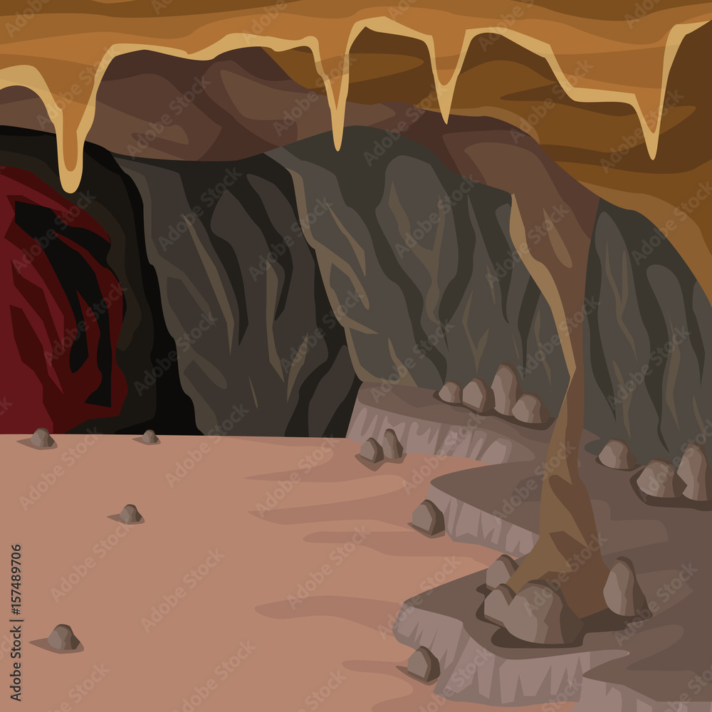 Cave interior background in deep mountain vector illustration Stock ...