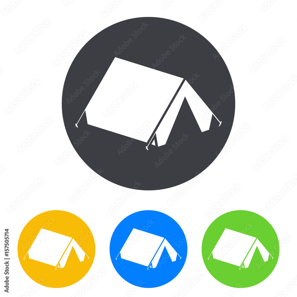Icono plano tienda de camping perspectiva en circulo varios colores ...