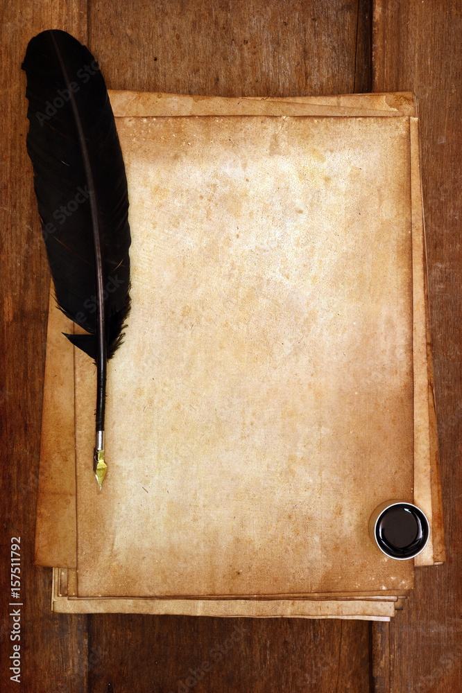 Old Paper With Feather Background