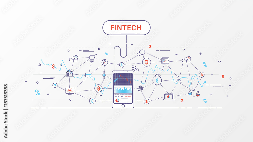 Fintech - Financial Technology and blockchain technology. Financial ...