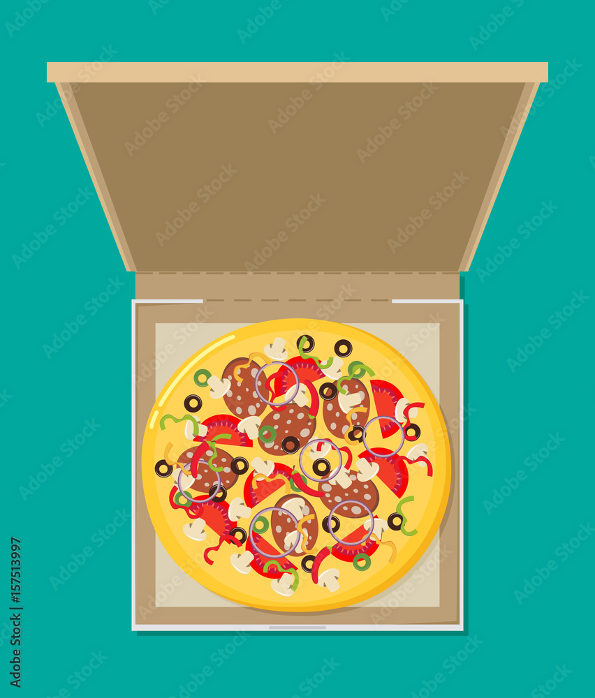 Open pizza box. Flat style design - vector Stock Vector | Adobe Stock