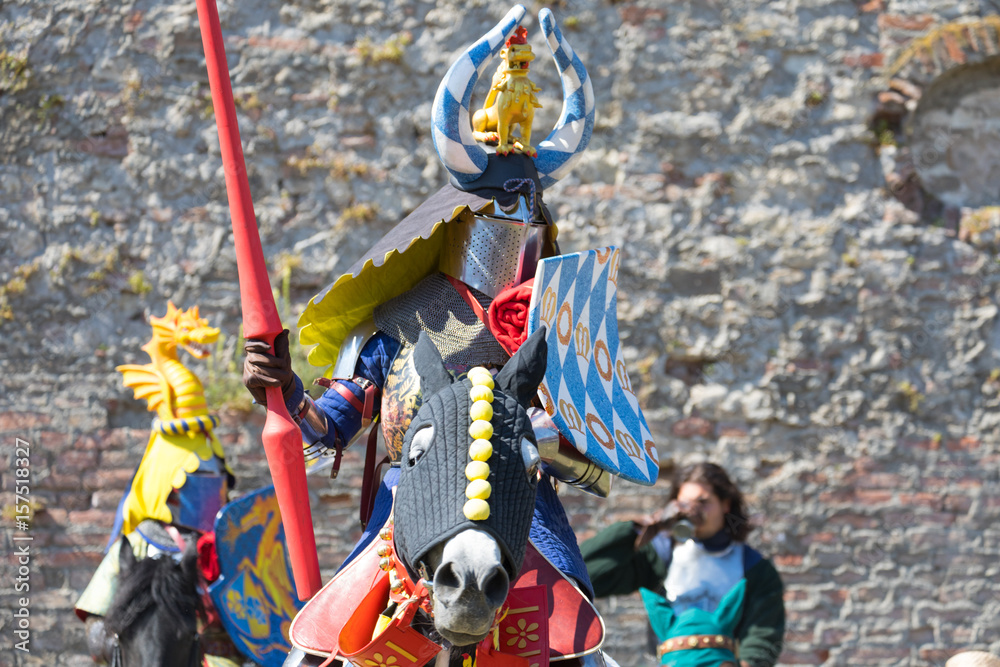 bavarian knight on the horse with festive armour Stock Photo | Adobe Stock