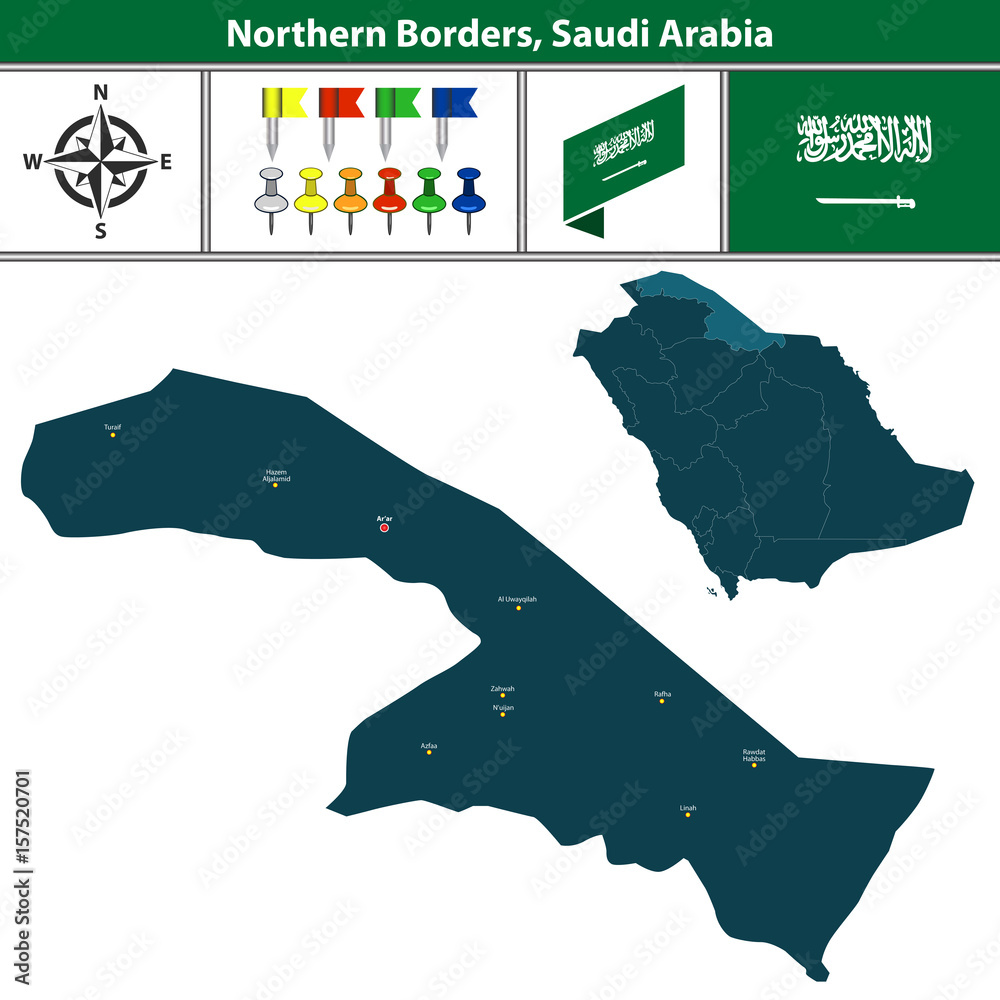Map of Northern Borders, Saudi Arabia Stock Vector | Adobe Stock