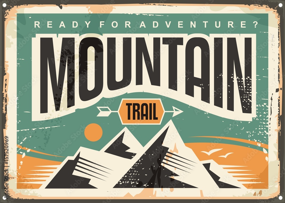 Mountain trail retro sign board design layout Stock Vector | Adobe Stock