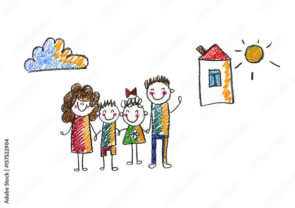 Kids drawing Happy family Mother, father, sister, brother Happy mom and ...