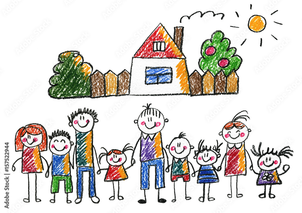 Kids drawing Happy family Mother, father, sister, brother Happy mom and ...
