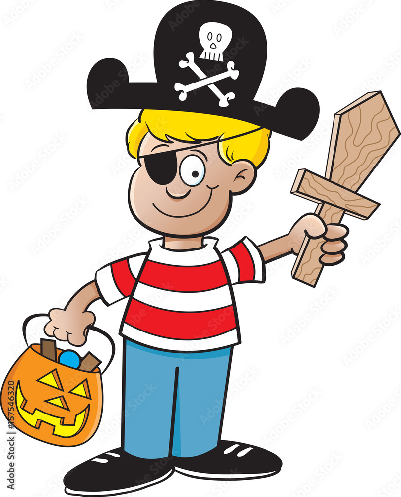 Cartoon illustration of a boy dressed as a pirate. Stock Vector | Adobe ...