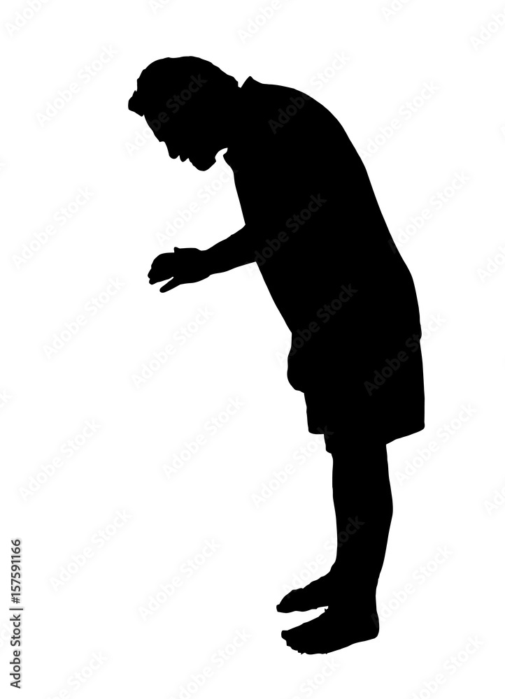 Full length side profile portrait silhouette of a man looking down ...