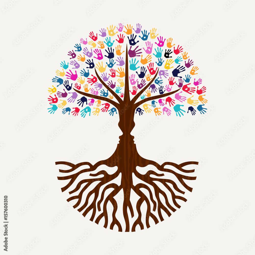 Hand print tree with human face silhouette shape Stock Vector | Adobe Stock
