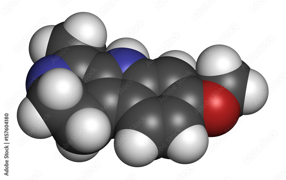 Harmaline indole alkaloid molecule. Found in Syrian rue (Peganum ...