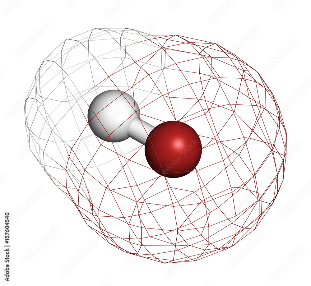 Hydroxide anion, chemical structure. 3D rendering. Atoms are ...
