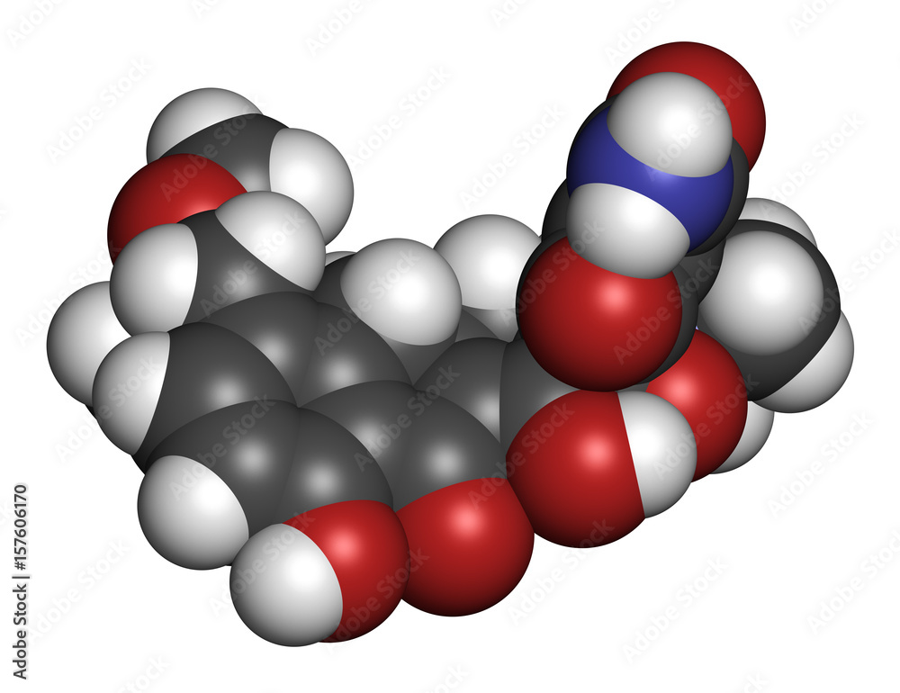 Sarecycline antibiotic drug molecule (tetracycline class). 3D rendering ...