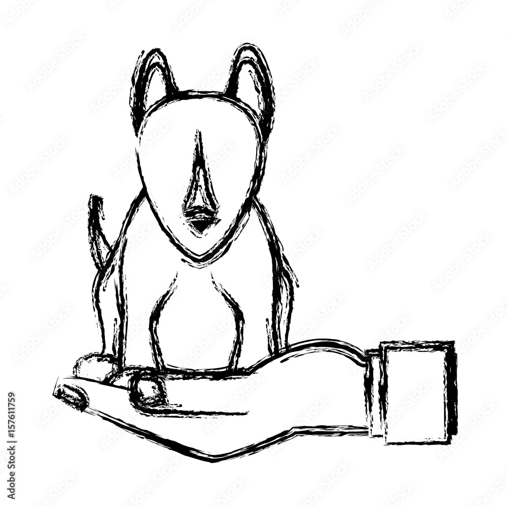 human hand holding dog pet veterinary sketch vector illustration Stock ...