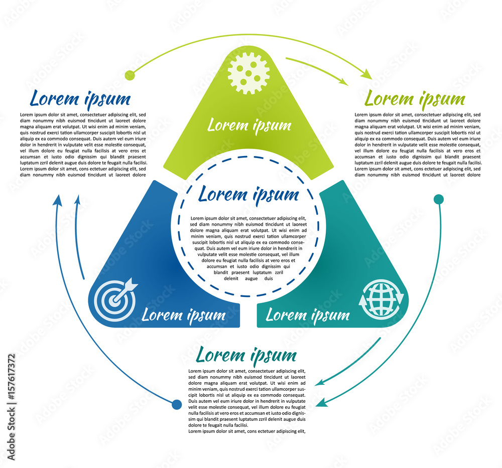 Circle infographic template 3 steps and central element in triangle ...