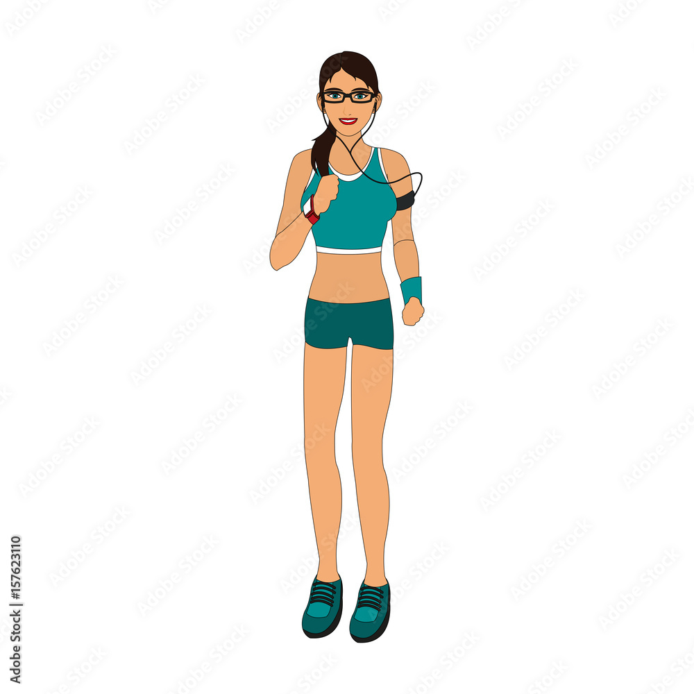 Jogging girl cartoon icon vector illustration design graphic Stock ...