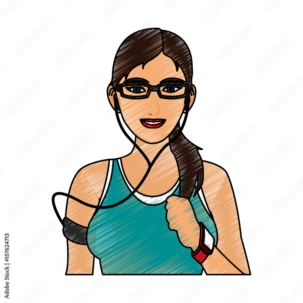 Jogging girl cartoon icon vector illustration design graphic scribble ...