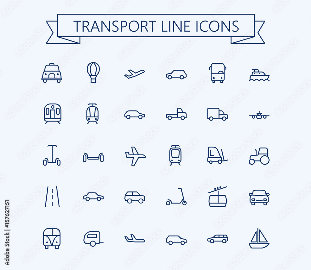 Transport vector icons set. Thin line outline 24x24 Grid.Pixel Perfect ...