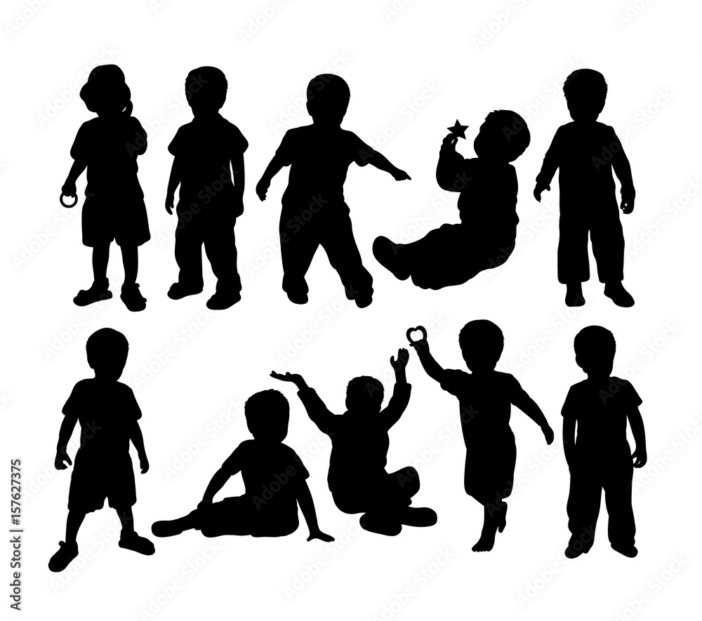 Happy Silhouette Kids Plying Activity, art vector design Stock Vector ...