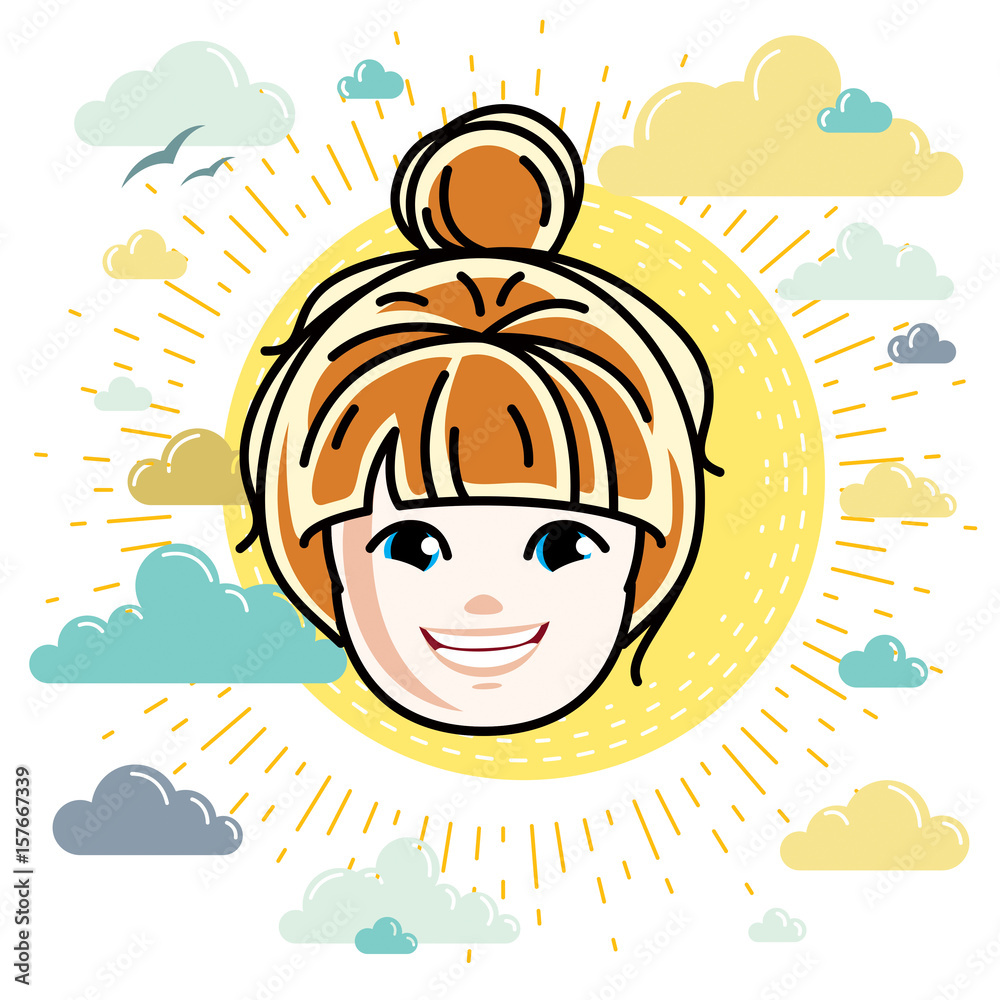 Caucasian type girl face expressing positive emotions, vector human ...