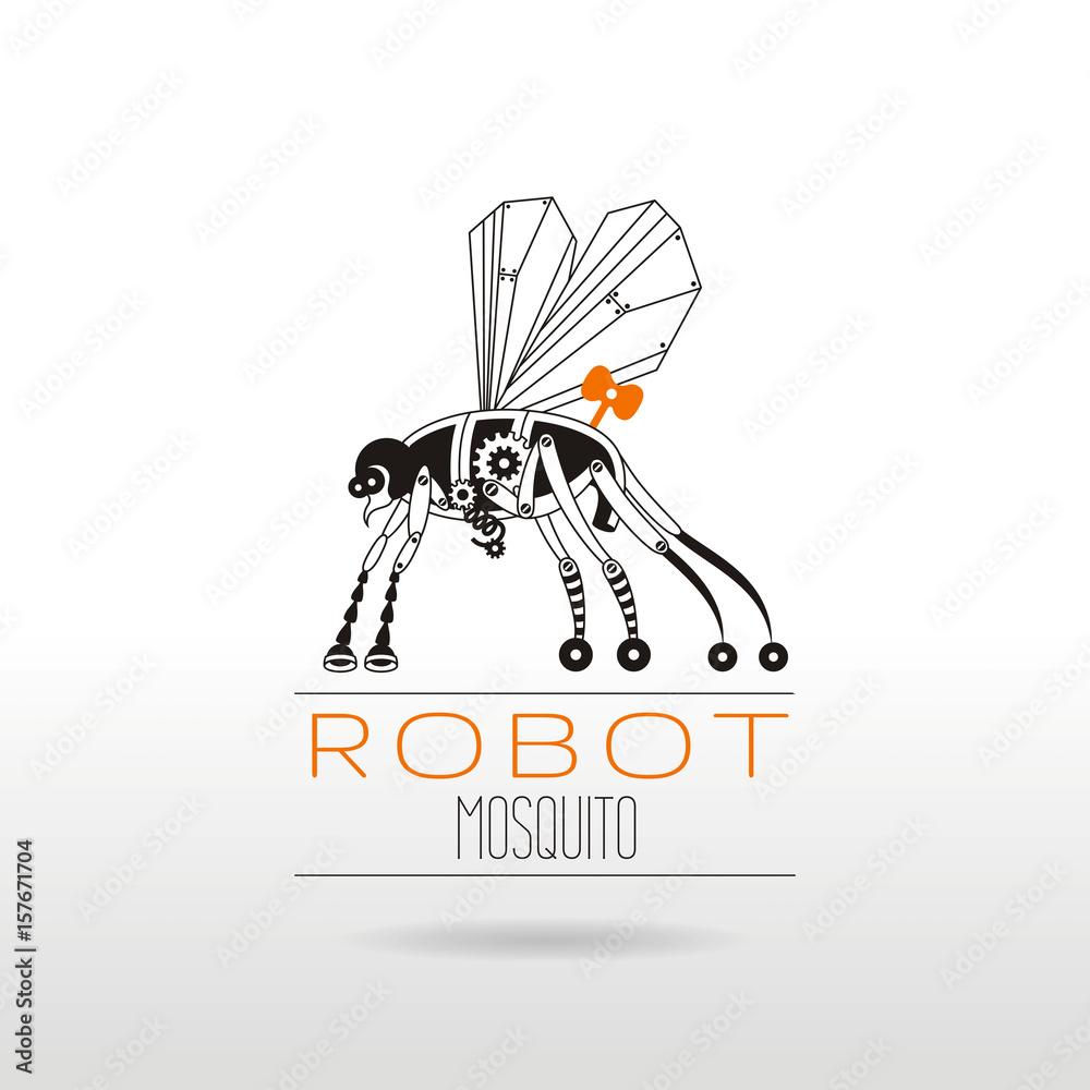 Cybernetic robot mosquito logo icon. Vector steampunk cyber animal ...