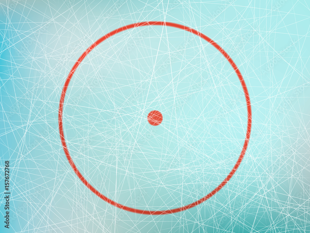 Hockey faceoff spot depicted by a red circle and dot on a blue ...