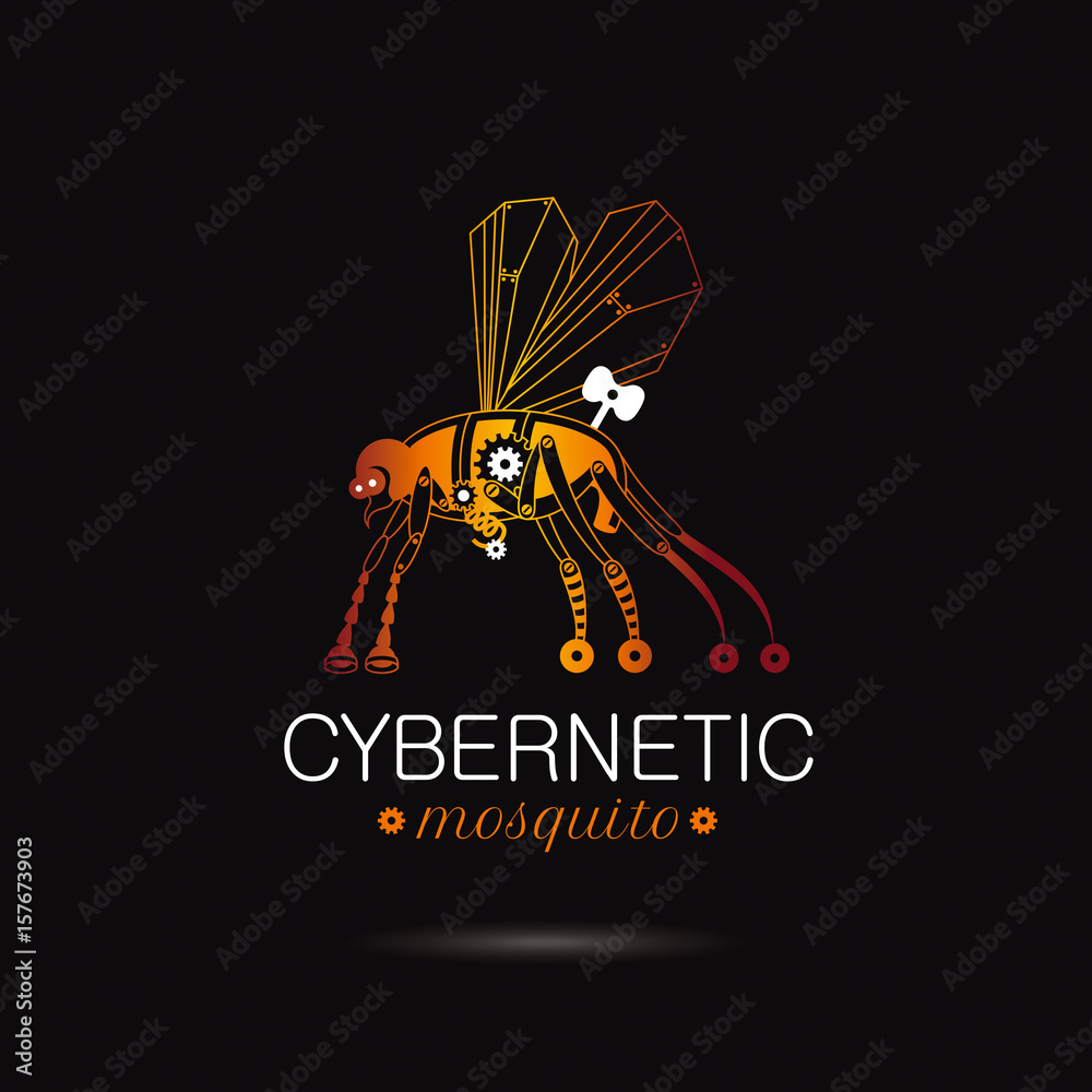 Cybernetic robot mosquito logo icon. Vector steampunk cyber flying ...