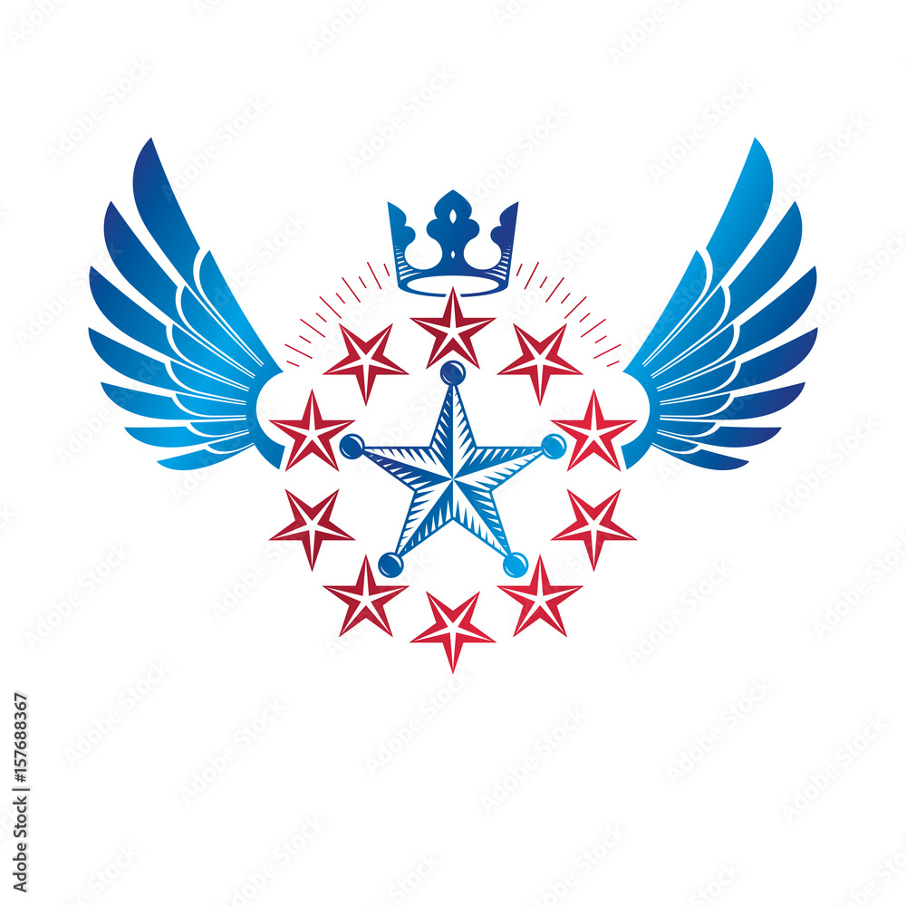 Military Star emblem, winged victory award symbol created using ...