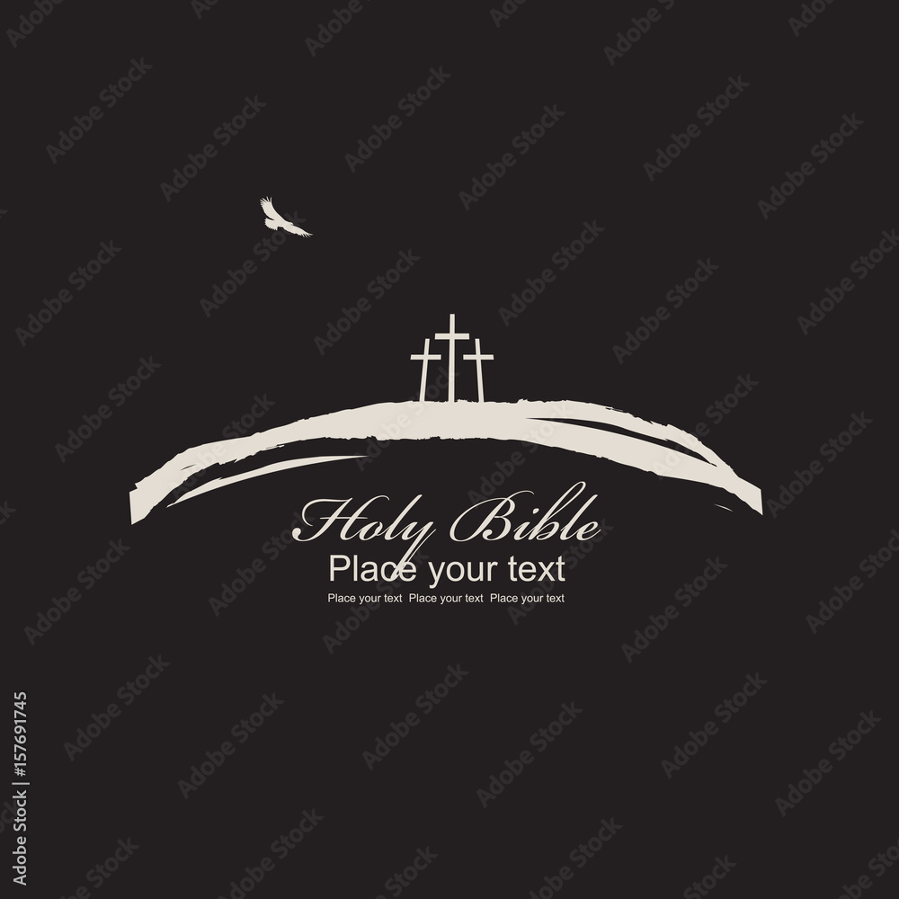 Vector illustration on Christian theme. Mount Calvary with three ...