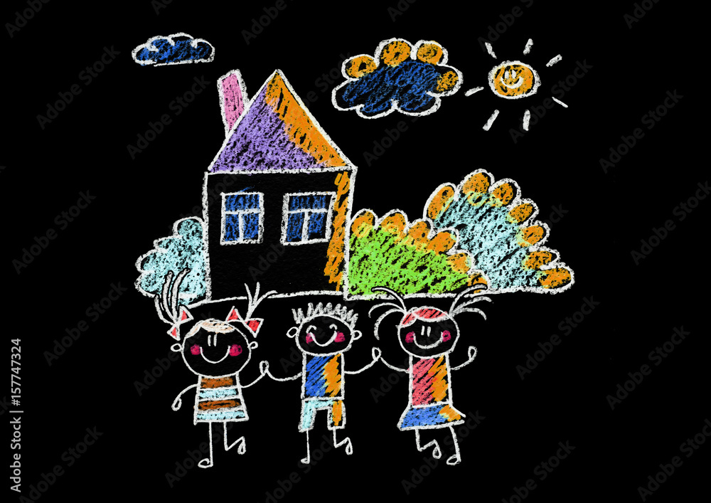 Kids drawing Happy children having fun Boy, girl, sister, brother Happy ...