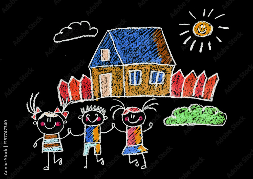 Kids drawing Happy children having fun Boy, girl, sister, brother Happy ...