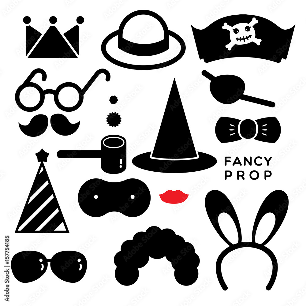 FANCY PROP Fancy accessories for party are illustrated in black and ...