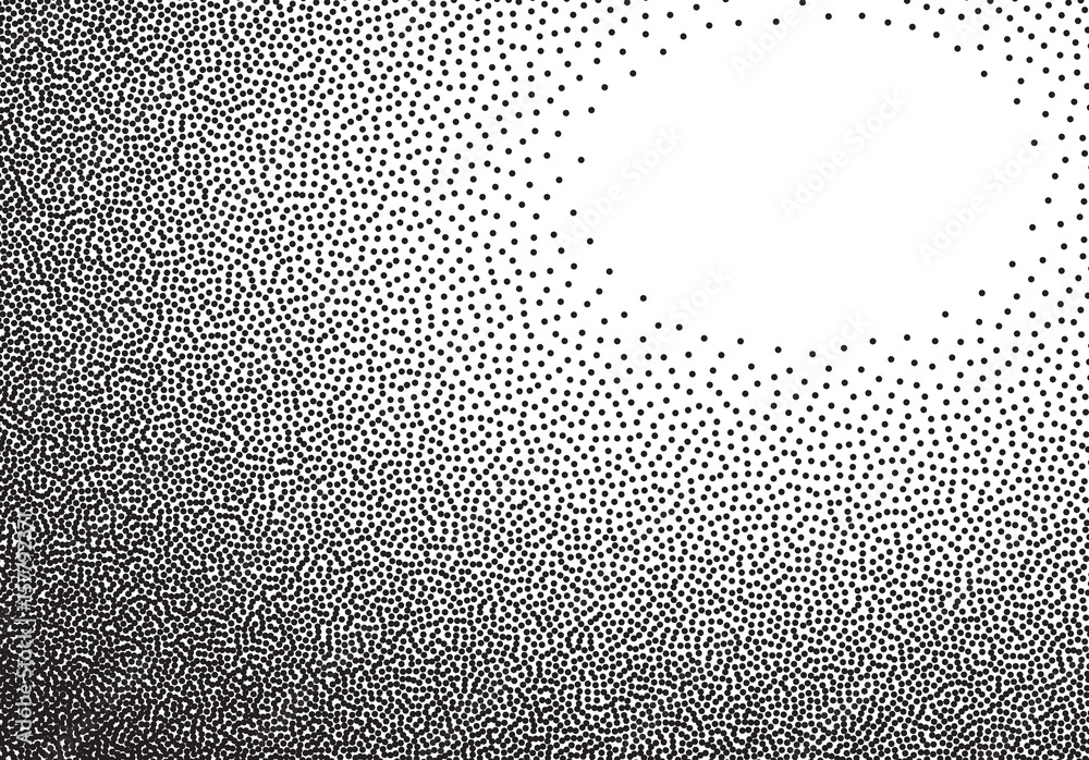 Dotwork gradient background, black and white scattered stipple dots ...