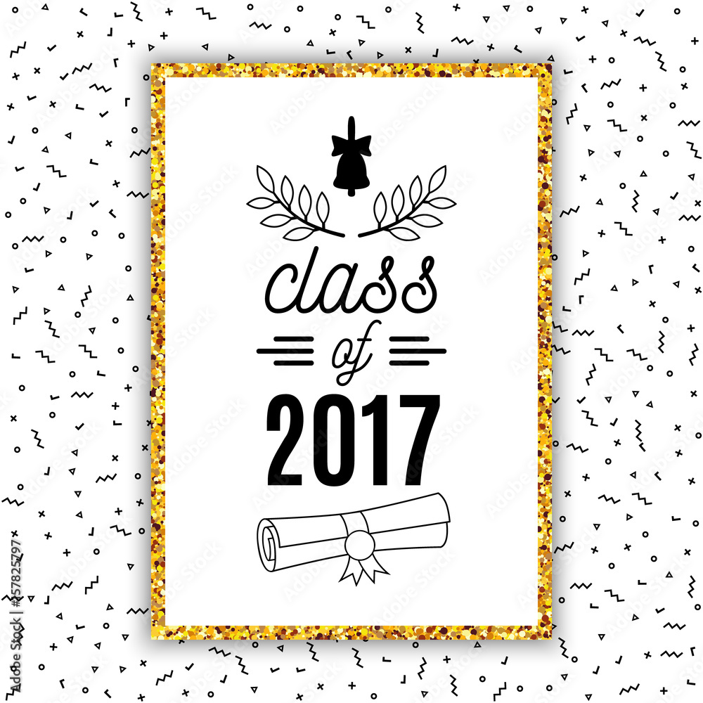Class of 2017 graduation greeting card with bell, scroll and laurel on ...