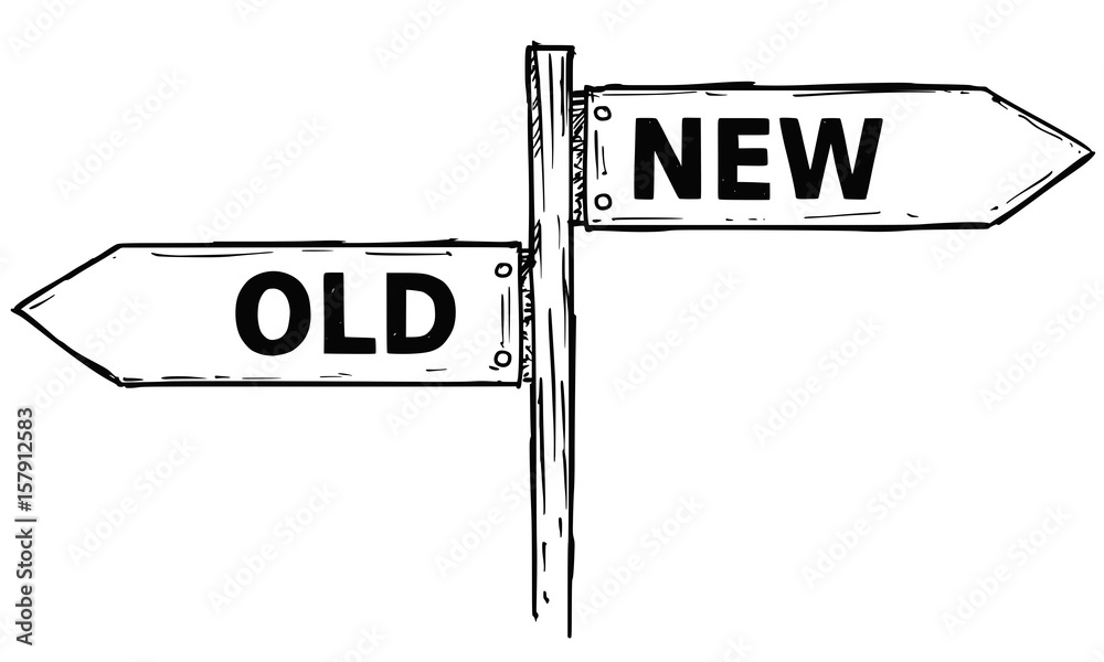 Cartoon Vector Direction Sign with Two Decision Arrows Old and New ...