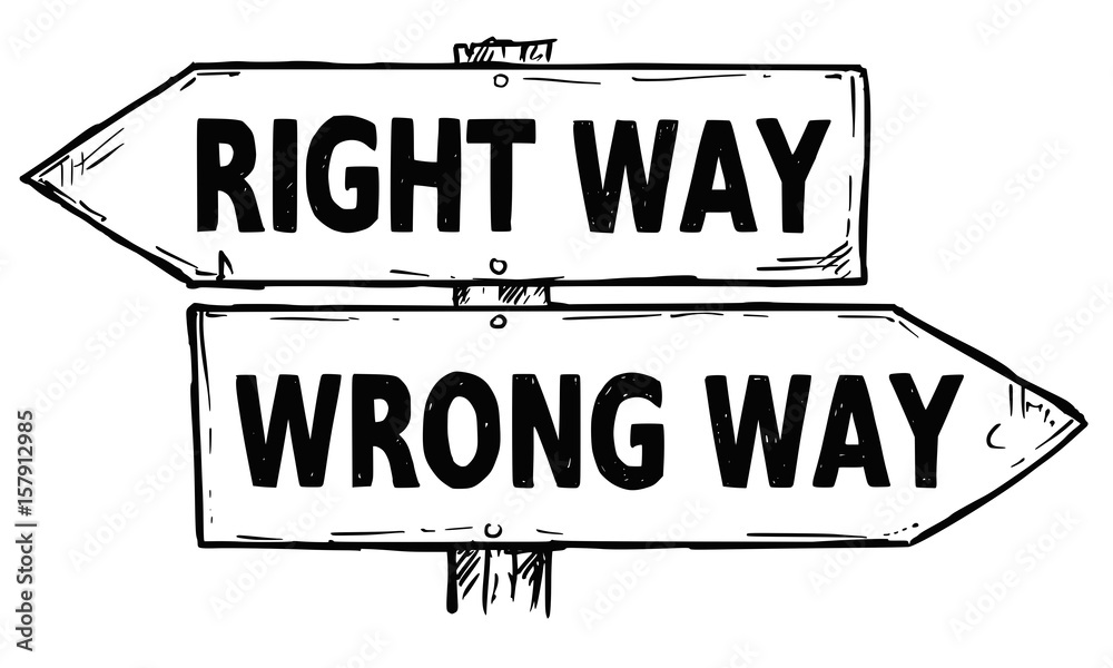 Cartoon Vector Direction Sign with Two Decision Arrows Right and Wrong ...