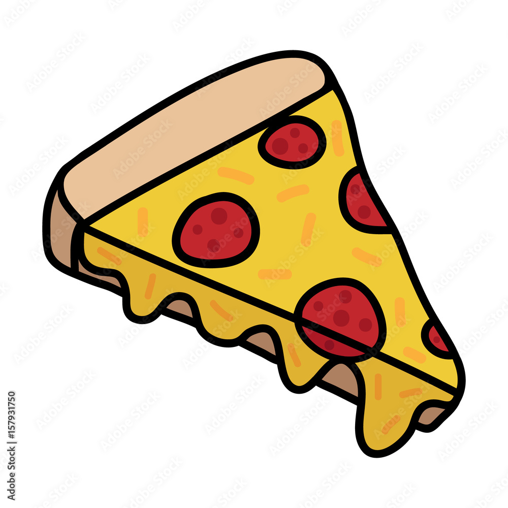 Pizza doodle drawing, slice of pizza with cheese and pepperoni. Vector ...