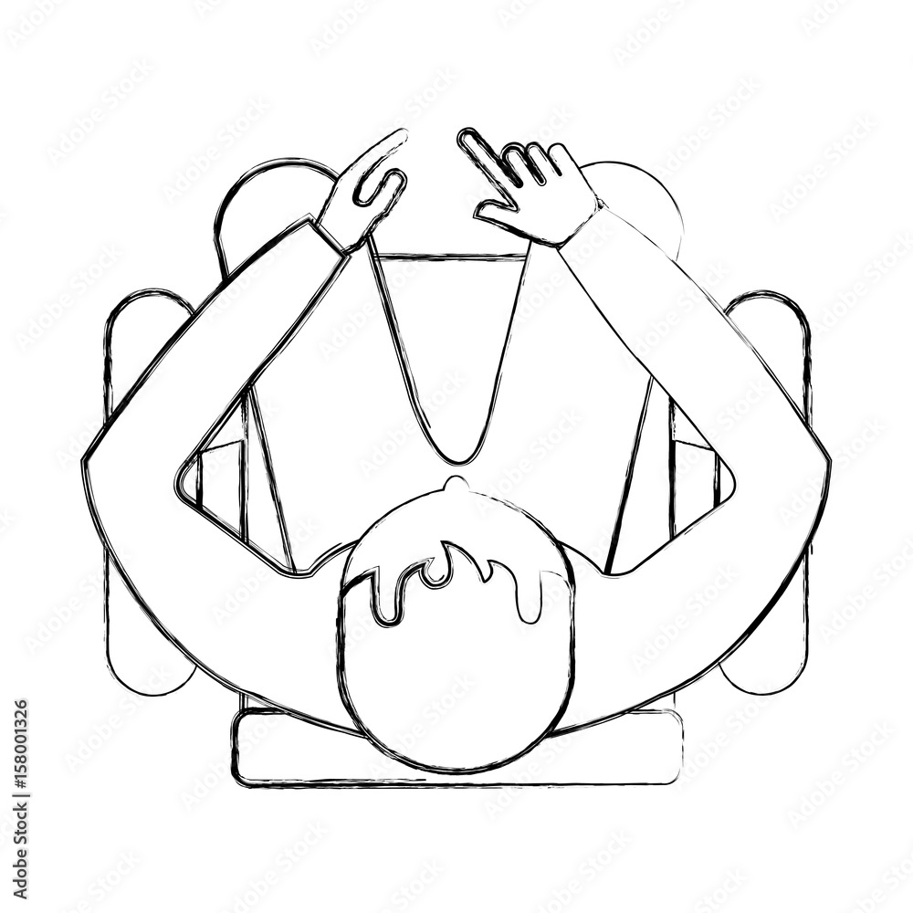 sketch draw top view men sitting cartoon vector graphic design Stock ...