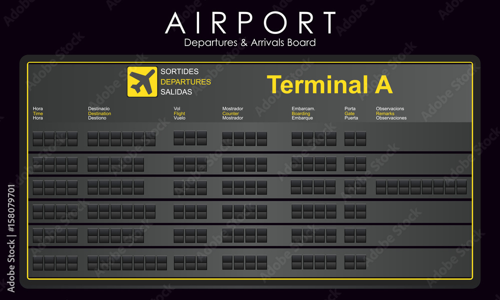 Blank mockup scoreboard airport. Departures and arrivals board. Vector ...