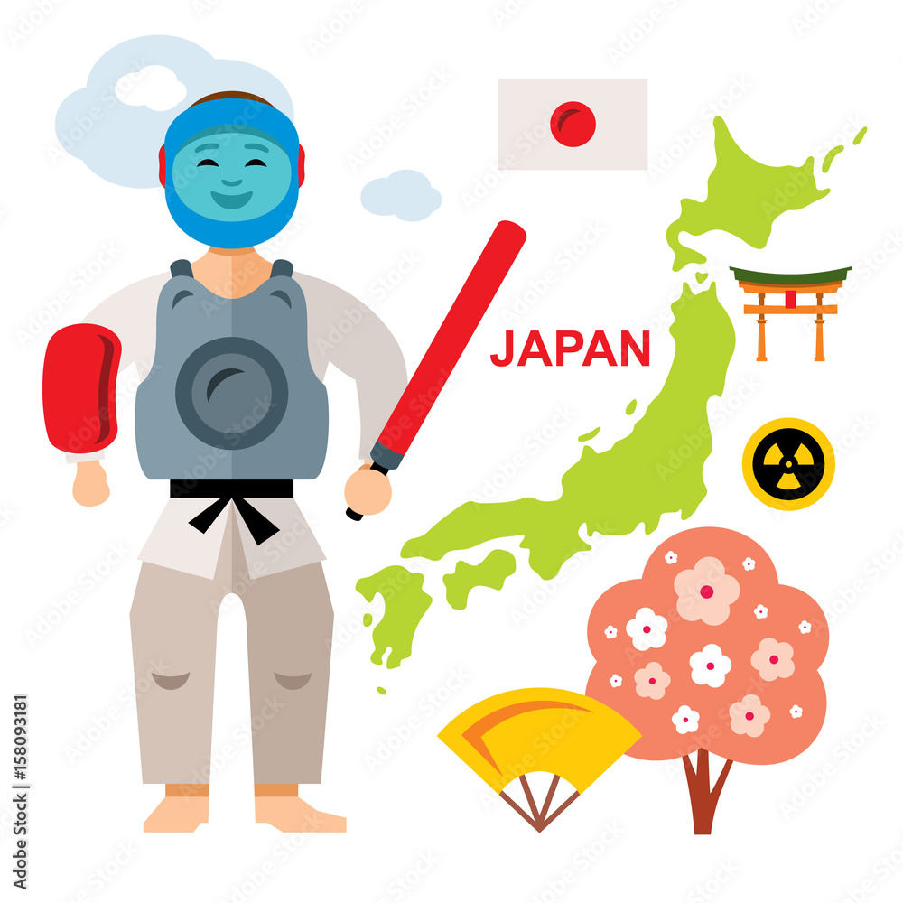 Vector Japan Travel Concept. Flat style colorful Cartoon illustration ...