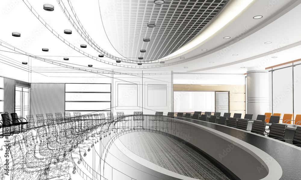 sketch design of interior conference room, 3d rendering Stock ...