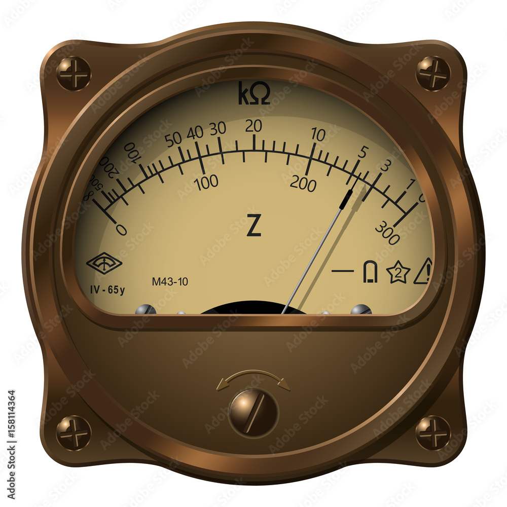 The ohmmeter in retro or steampunk style. Device for measuring ...