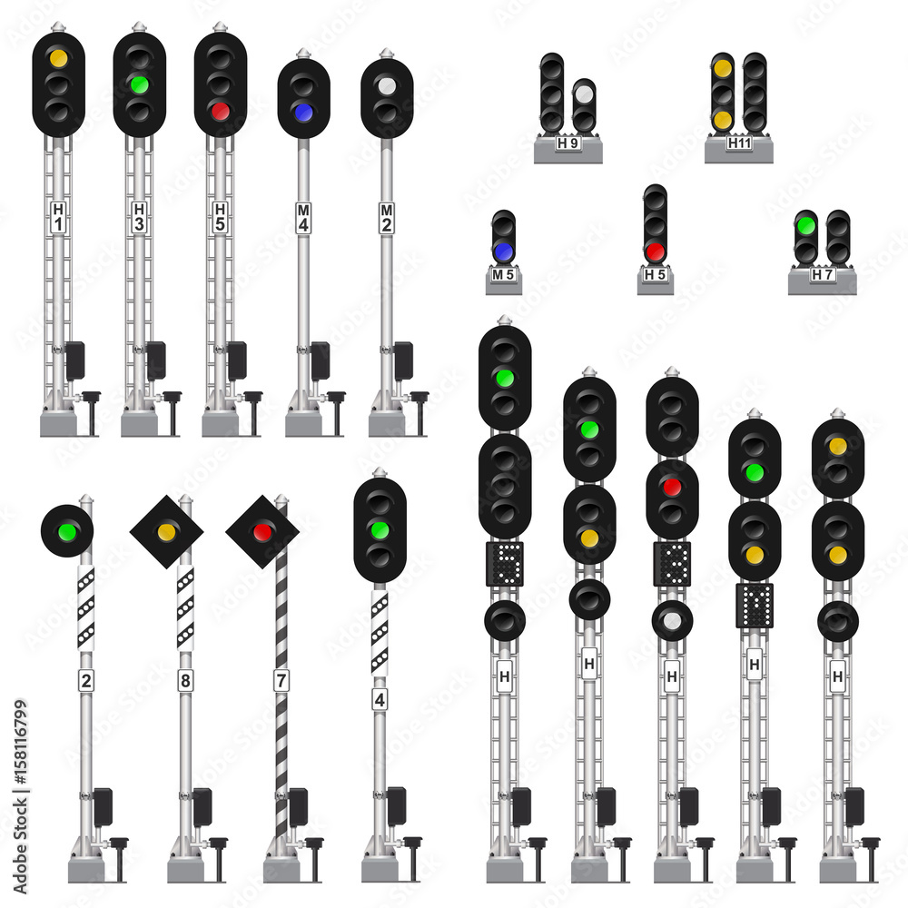 Set of traffic lights for the railway to regulate the movement of ...