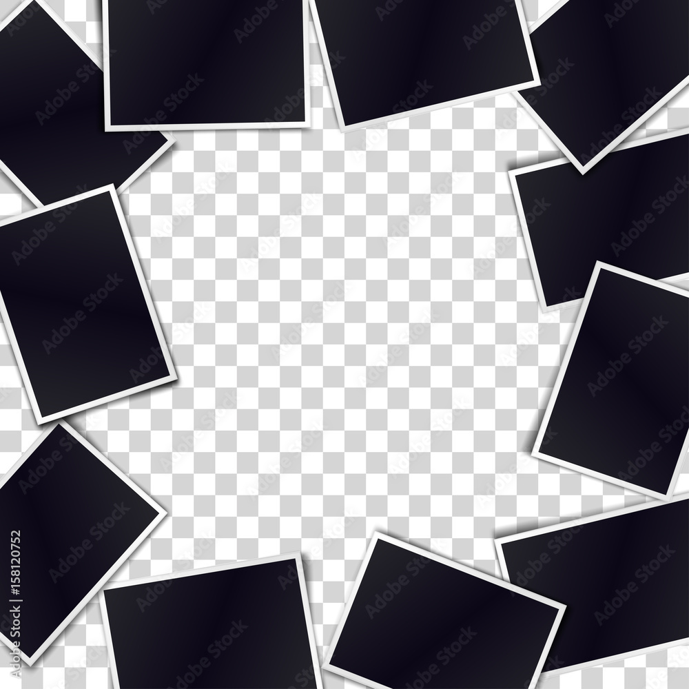 Border of realistic black photo frames on transparent background ...