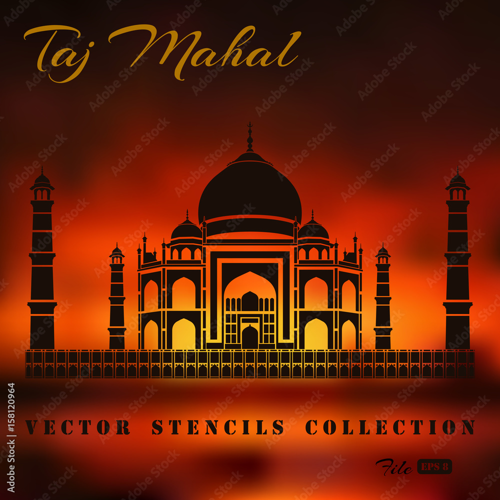 Stencil of the Taj Mahal on a sunset background. Stock Vector | Adobe Stock