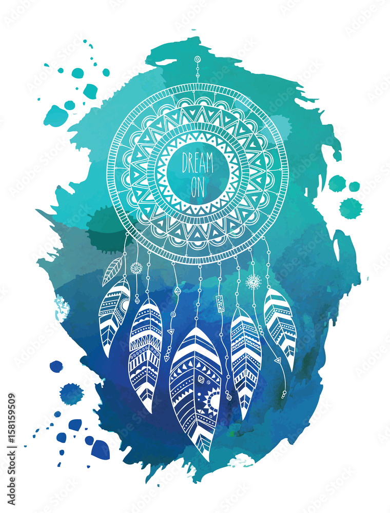 Hand drawn illustration of dream catcher, native american poster Stock ...